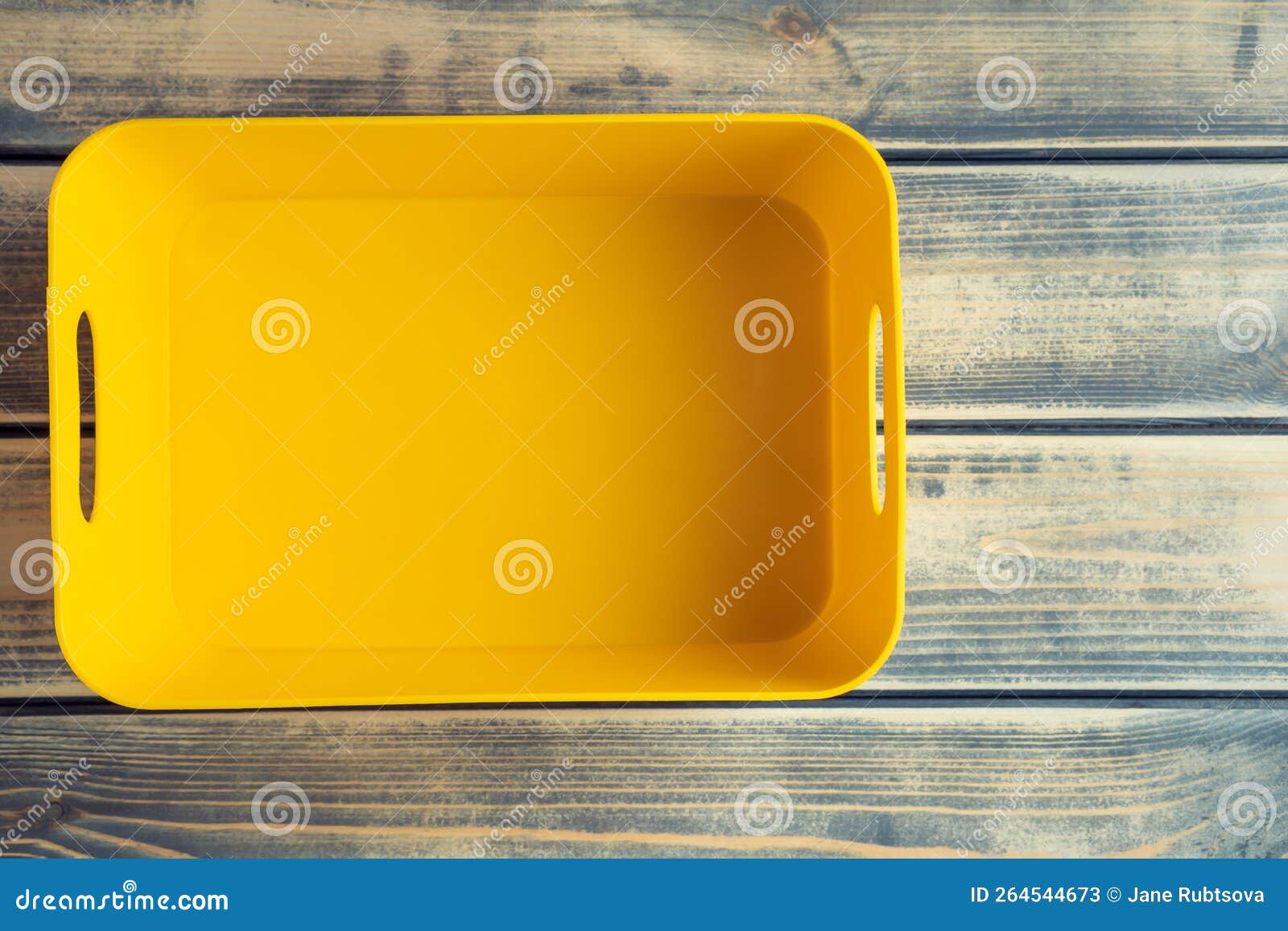 Yellow Empty Plastic Container, Box on Wooden Table Background ...