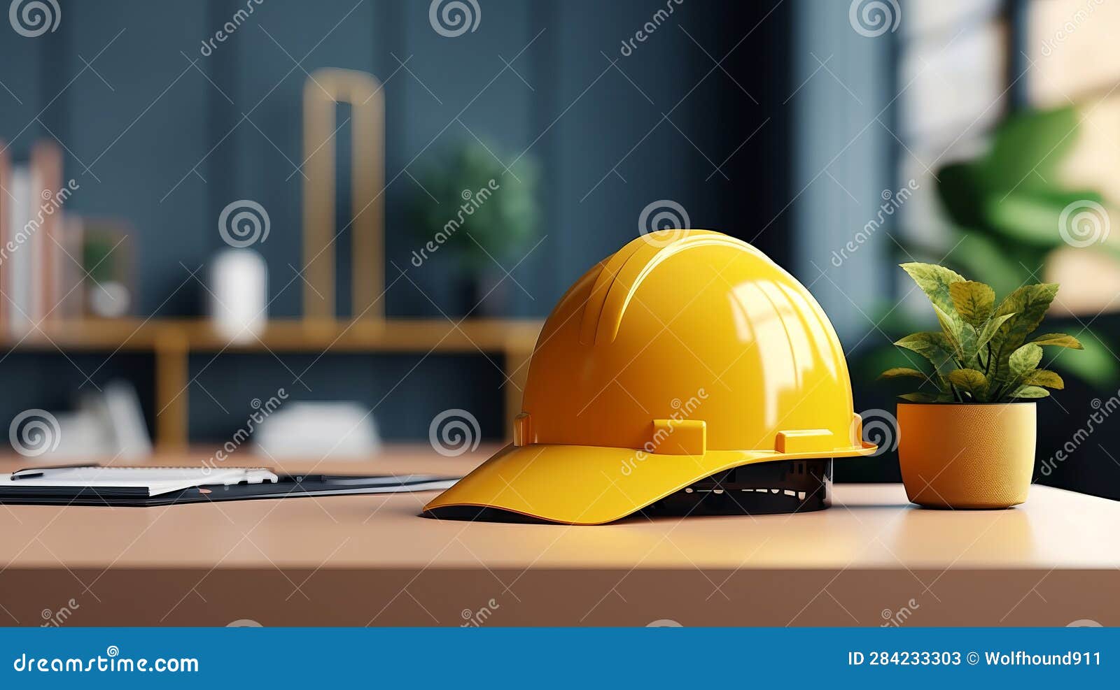Yellow Engineer Hat with Architecture Floor Plan. AI Generated Stock ...
