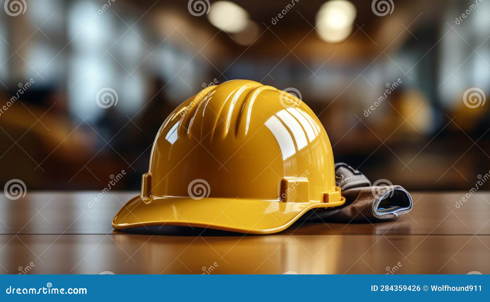 Yellow Engineer Hat with Architecture Floor Plan. AI Generated Stock ...