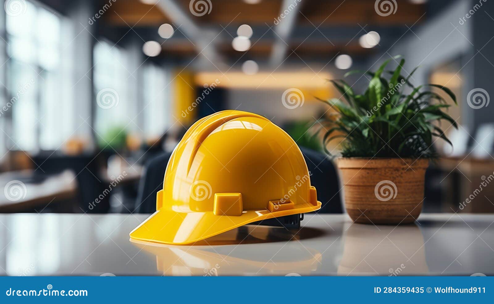 Yellow Engineer Hat with Architecture Floor Plan. AI Generated Stock ...