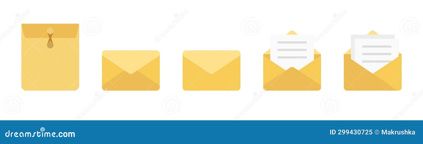 Yellow Envelope. Flat Mail Envelope Icons Set. Post Envelope in Flat ...