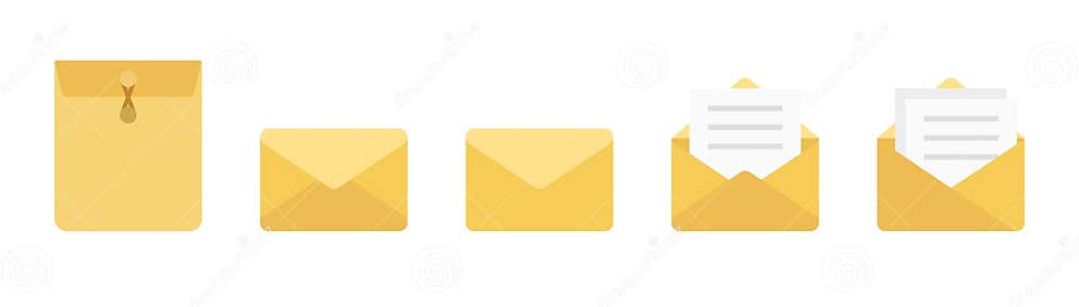 Yellow Envelope. Flat Mail Envelope Icons Set. Post Envelope in Flat ...