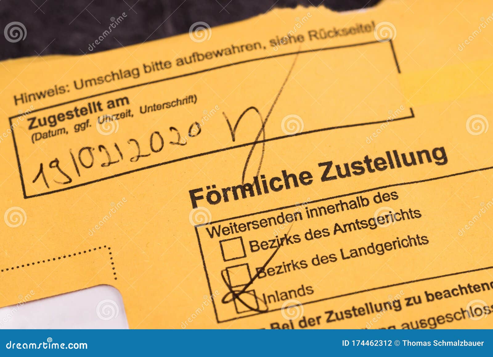 Yellow Envelope with the Text `Formal Notification` in German, Germany ...