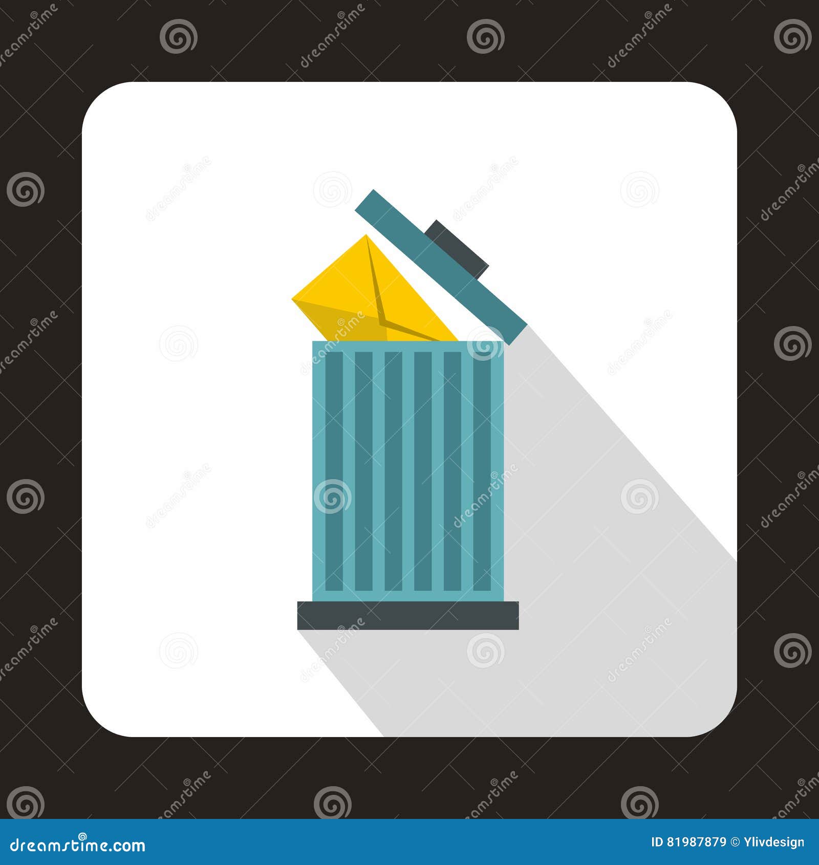 Yellow Envelope in Trash Bin Icon, Flat Style Stock Vector ...