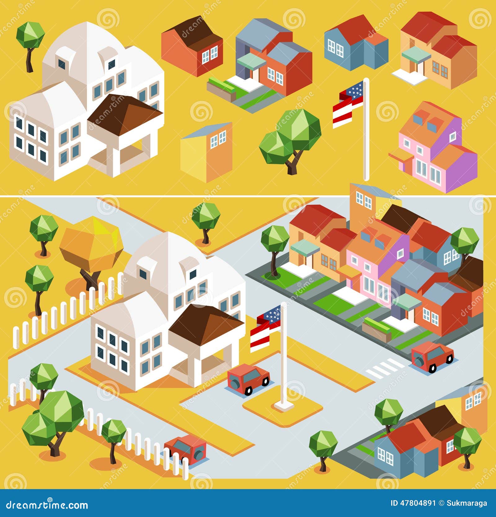 Yellow Environment Isometric Stock Illustration - Illustration of ...