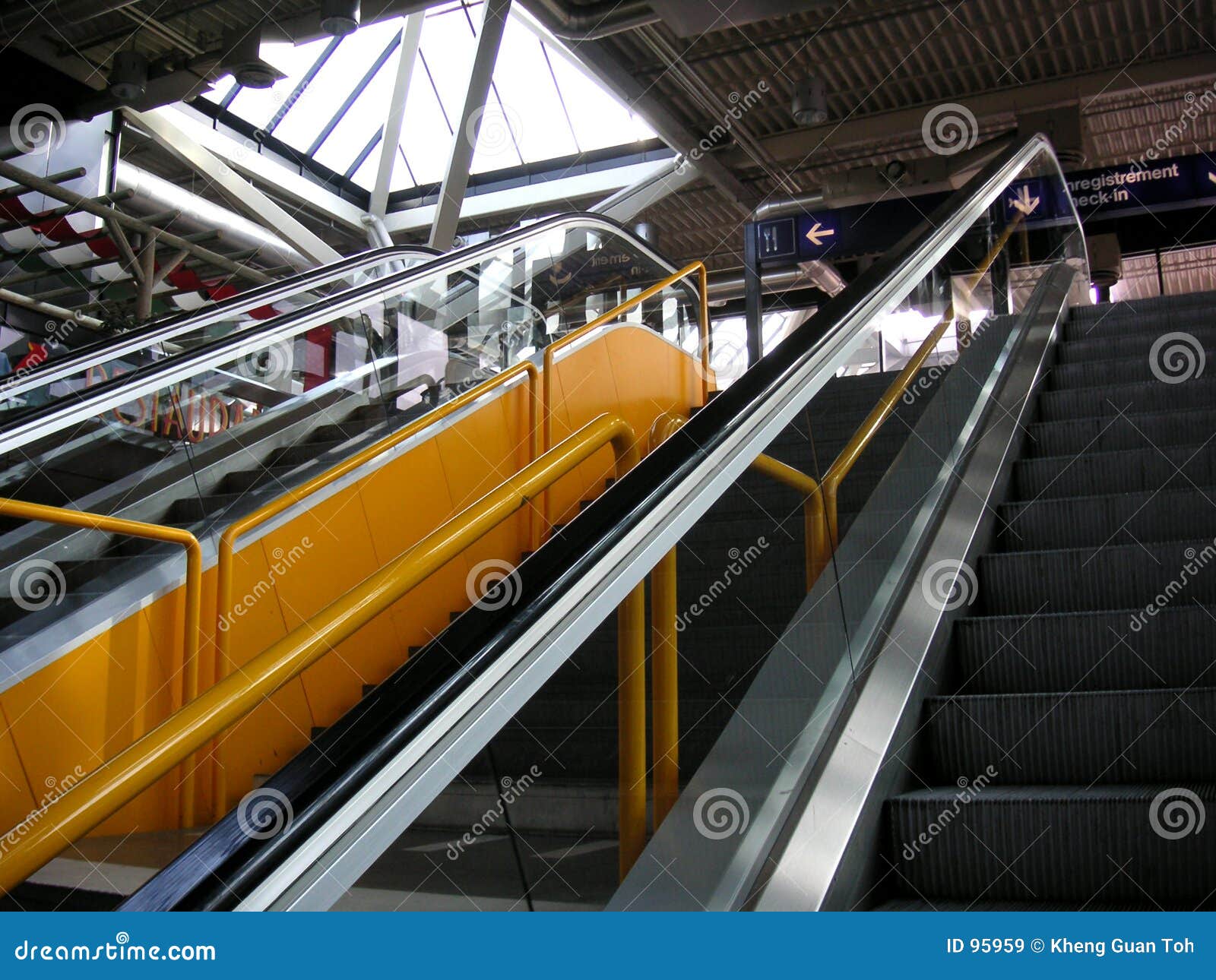 Yellow escelator stock image. Image of lights, ceiling, floor - 95959