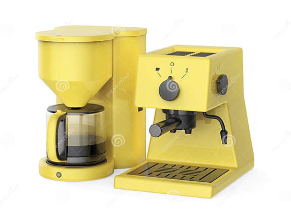 Yellow Espresso and Filter Coffee Makers Stock Image - Illustration of ...