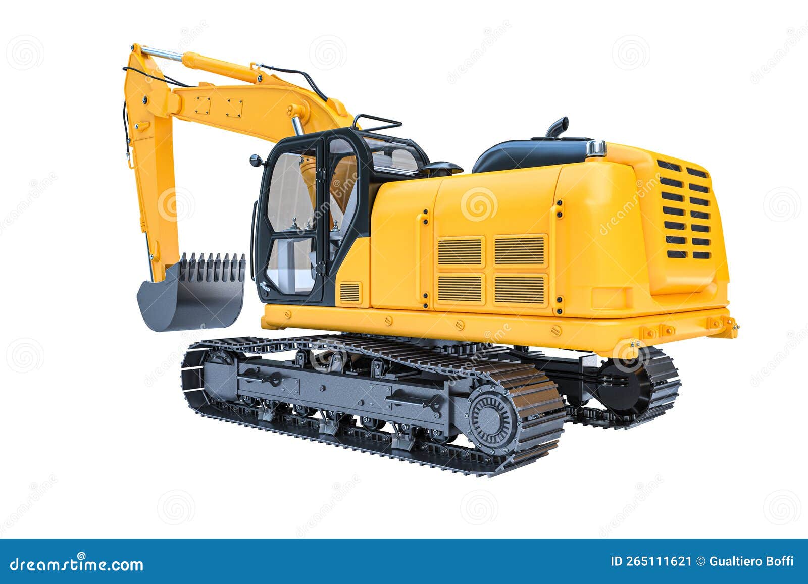 Yellow excavator back view stock illustration. Illustration of isolated ...