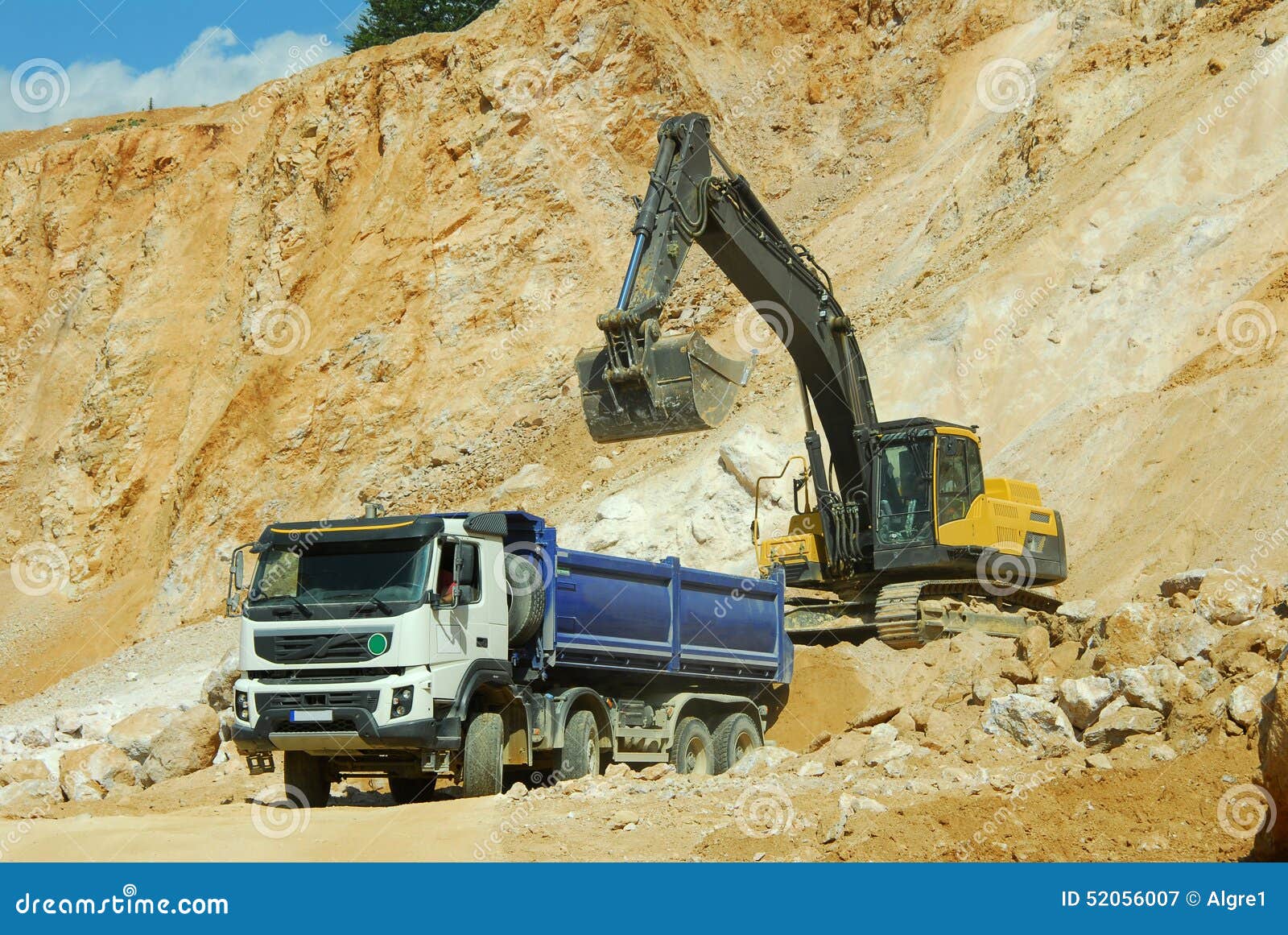 Yellow Excavator and Big Truck Stock Image - Image of quarry ...