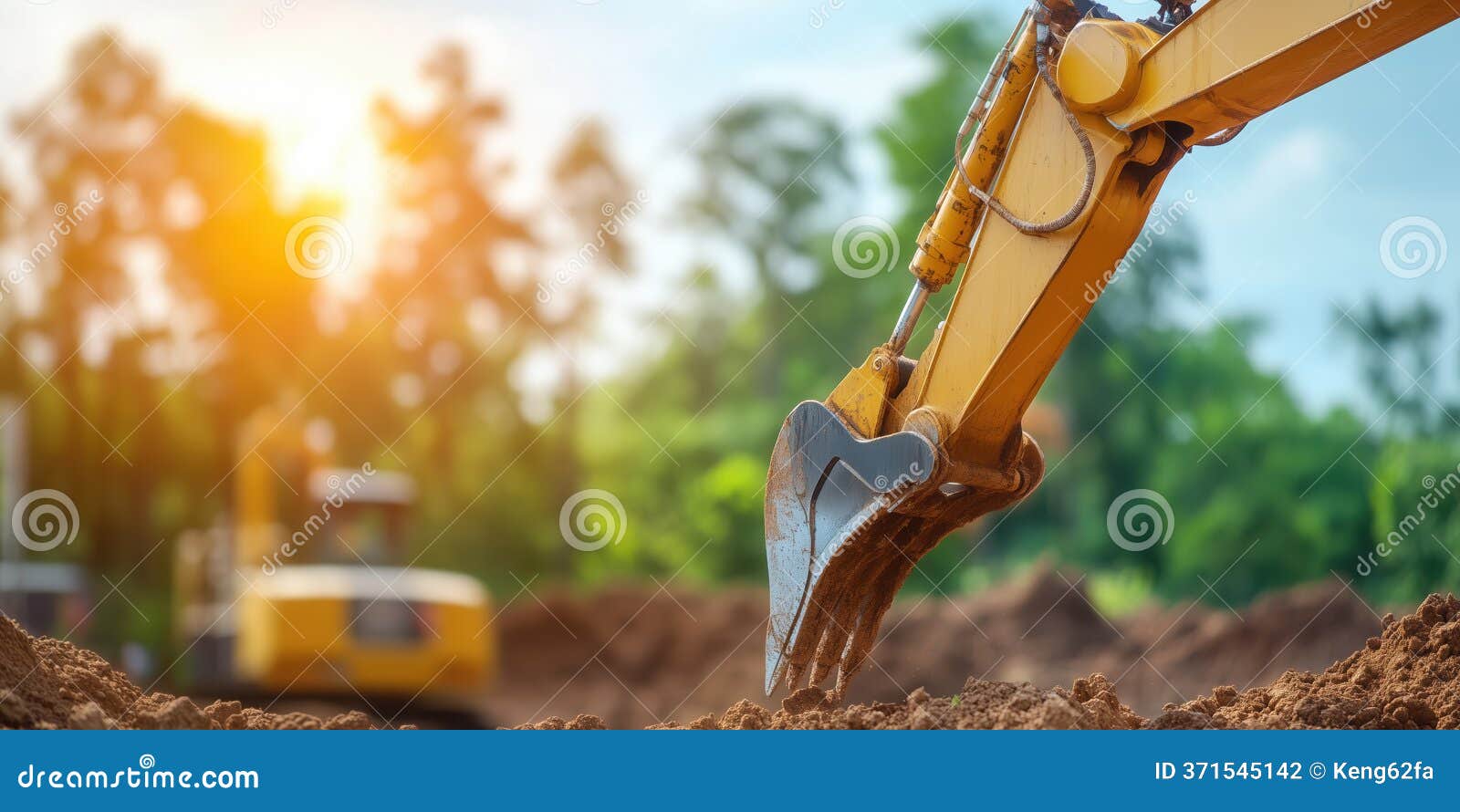 Excavator Digging Trench For New Pipe Near House, Construction ...