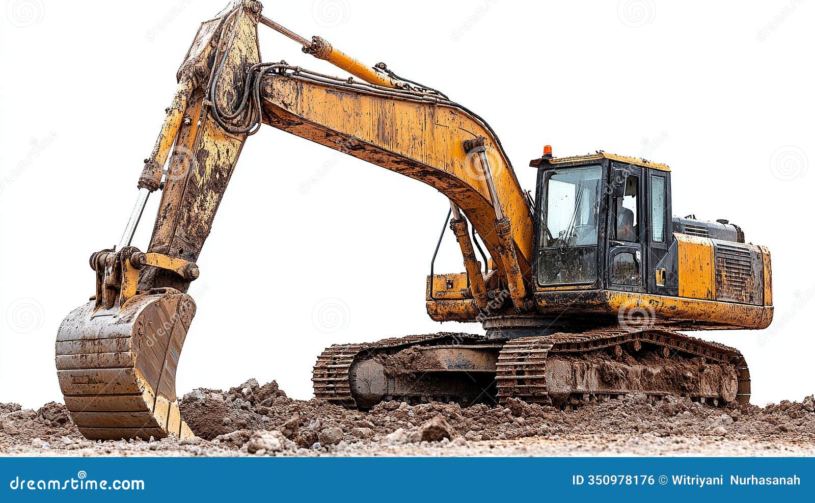 An Excavator Digs Into A Quarry At Sunset, With A Futuristic Data ...