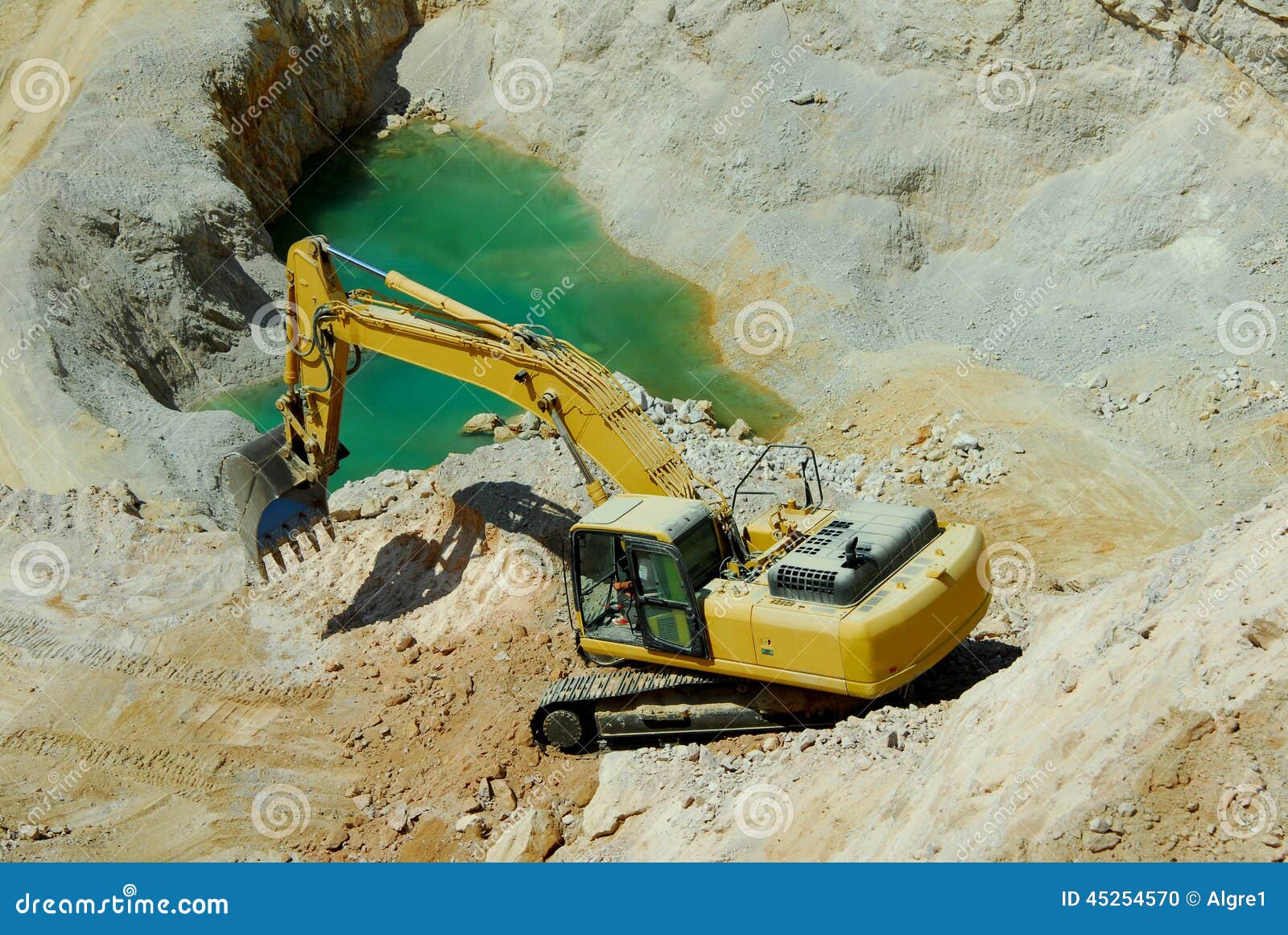 Yellow excavator, dredge stock photo. Image of dredge - 45254570