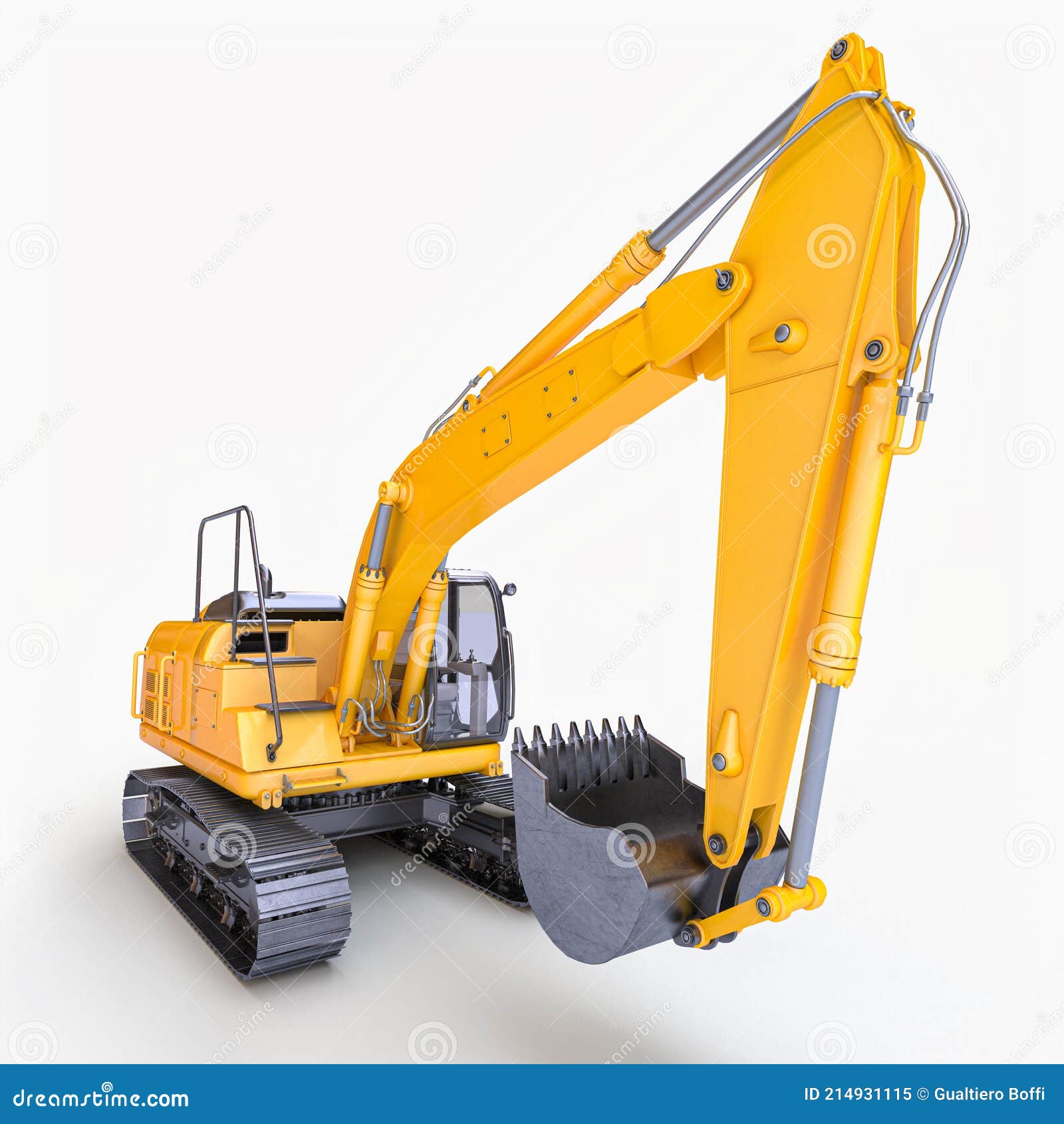 Excavator On White Background. Top, Side And Front View. Hydraulic ...