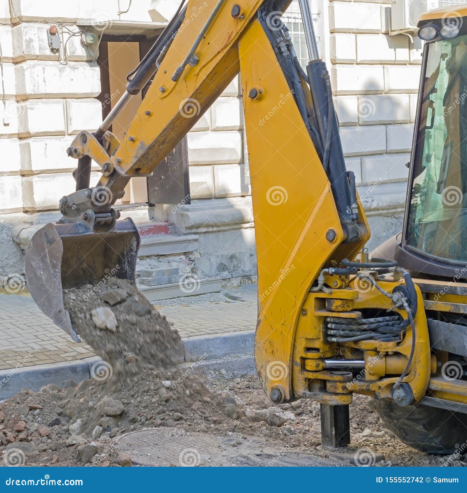 Yellow excavator machines stock photo. Image of excavation - 155552742