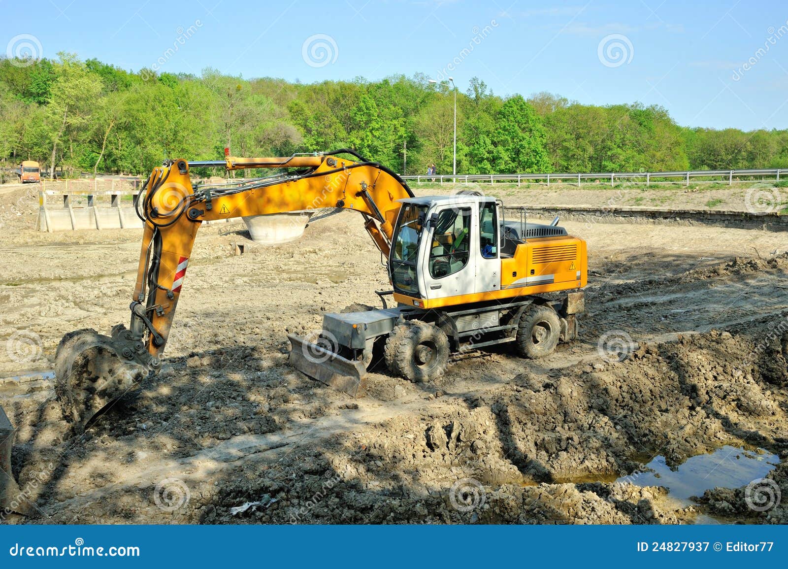 Yellow excavator on site stock image. Image of move, earth - 24827937