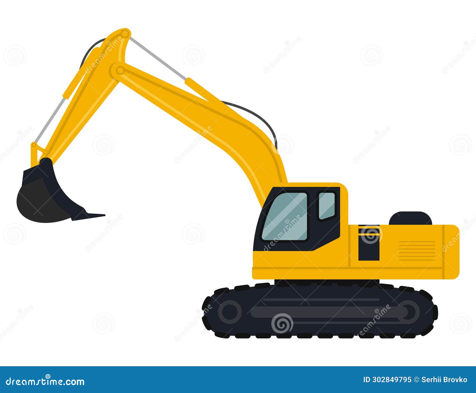 Yellow Excavator with View from Side. Construction Vehicle Stock Vector ...
