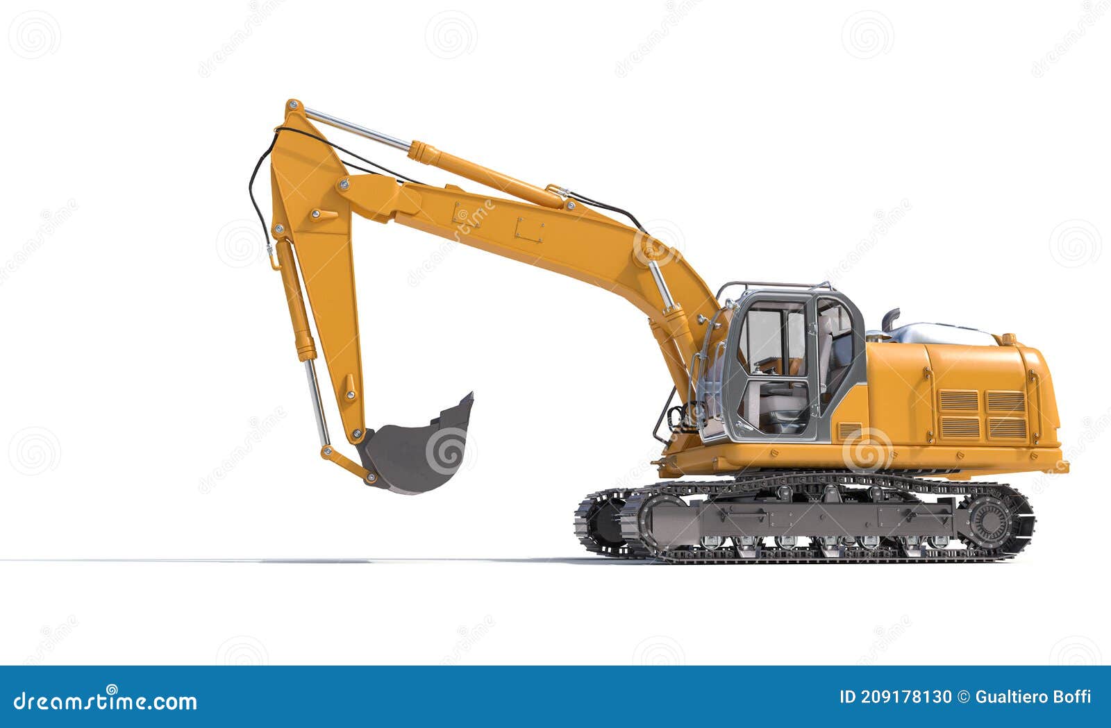 Excavator On White Background. Top, Side And Front View. Hydraulic ...