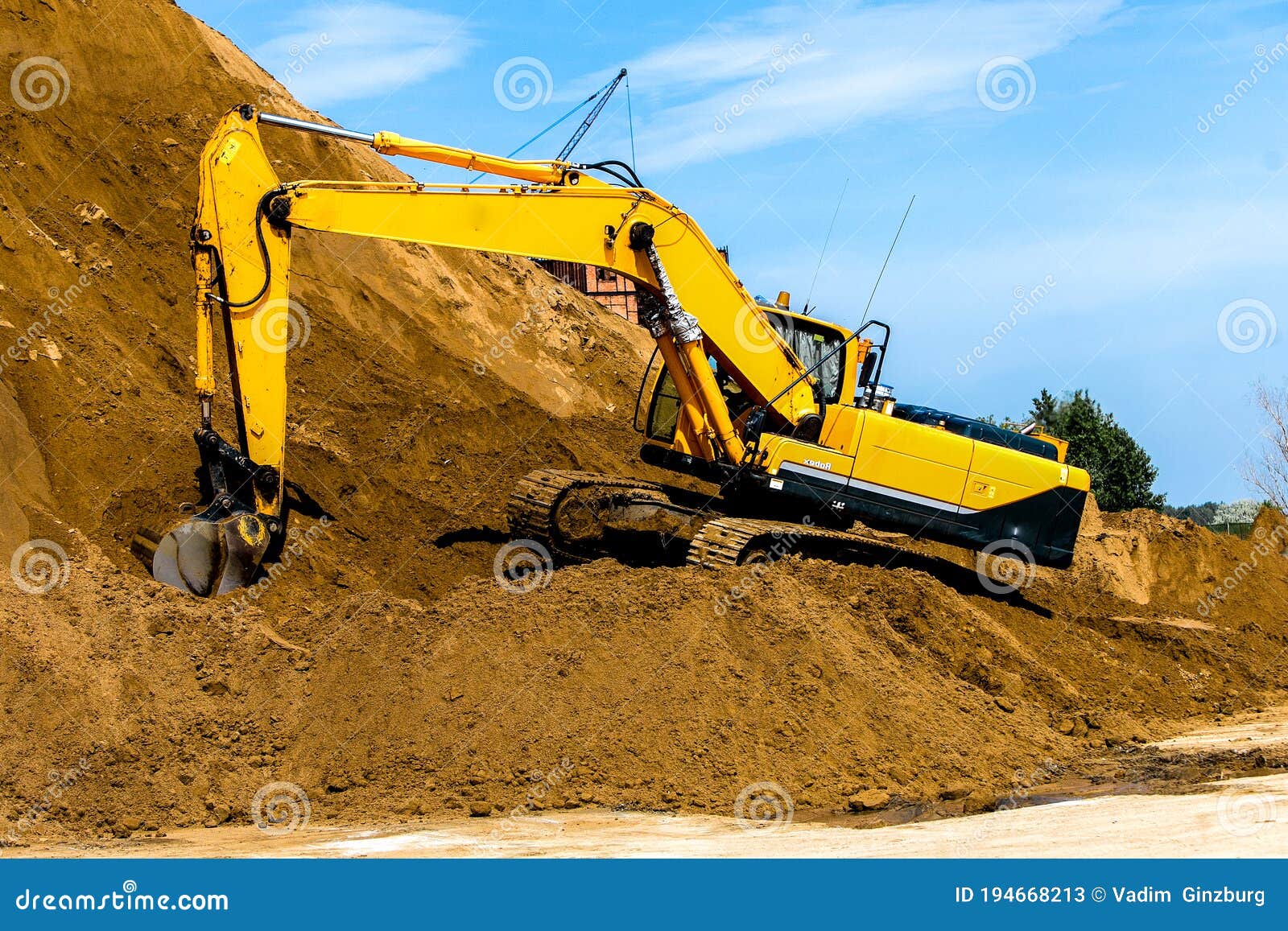 Yellow Excavator Working Digging in Sand Quarry Stock Image - Image of ...