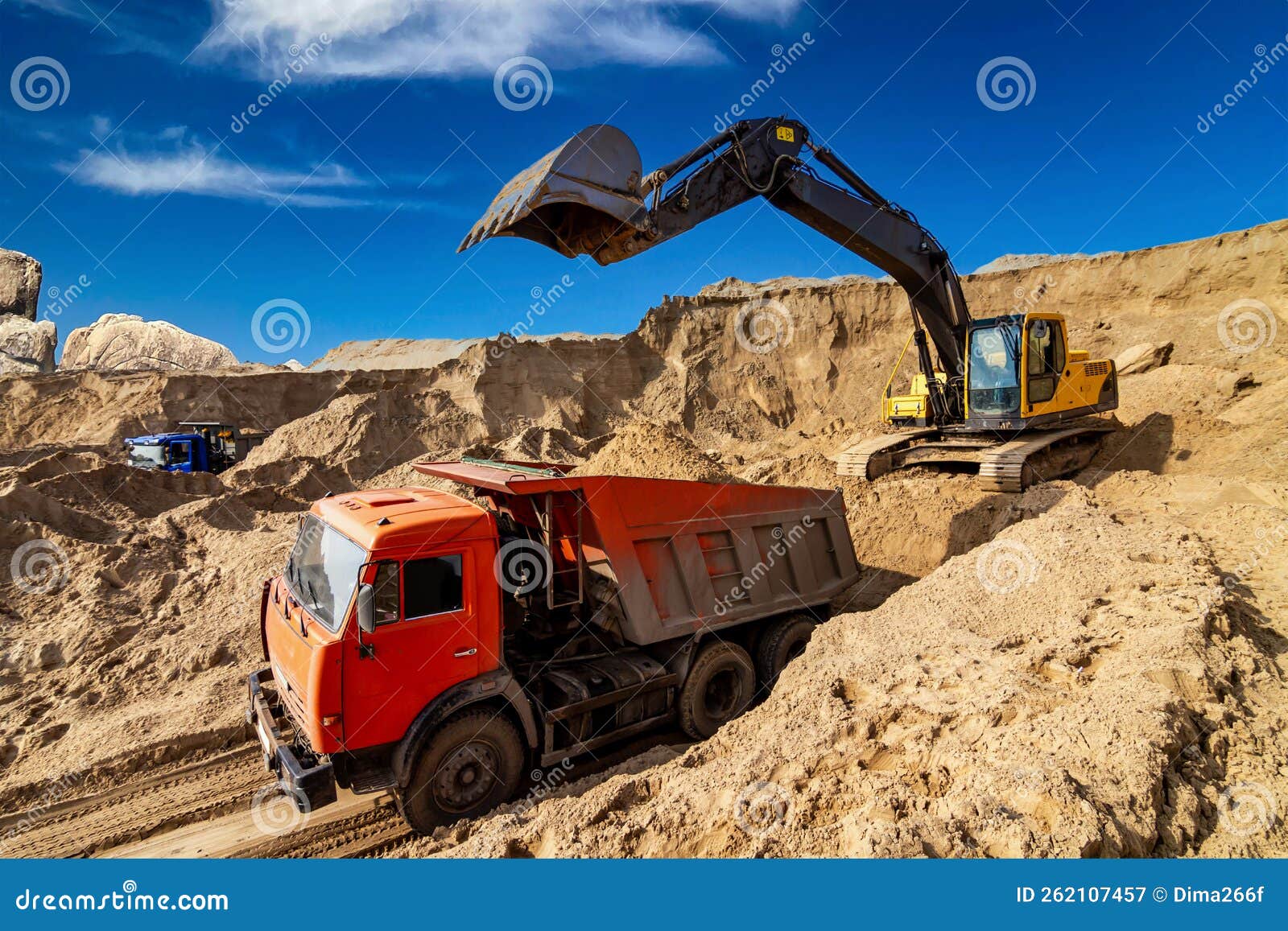 Yellow Excavator Working with Sand at Construction Site Stock Image ...