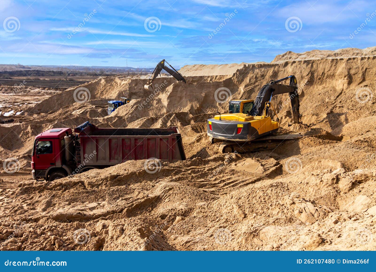 Yellow Excavator Working with Sand at Construction Site Stock Photo ...