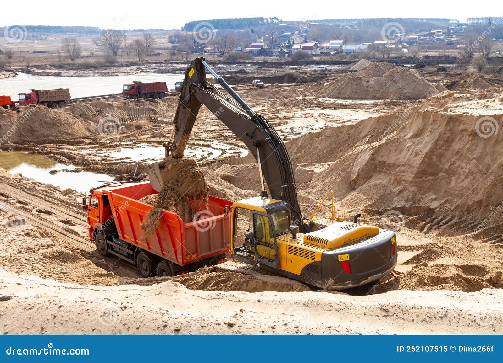 Yellow Excavator Working with Sand at Construction Site Stock Image ...