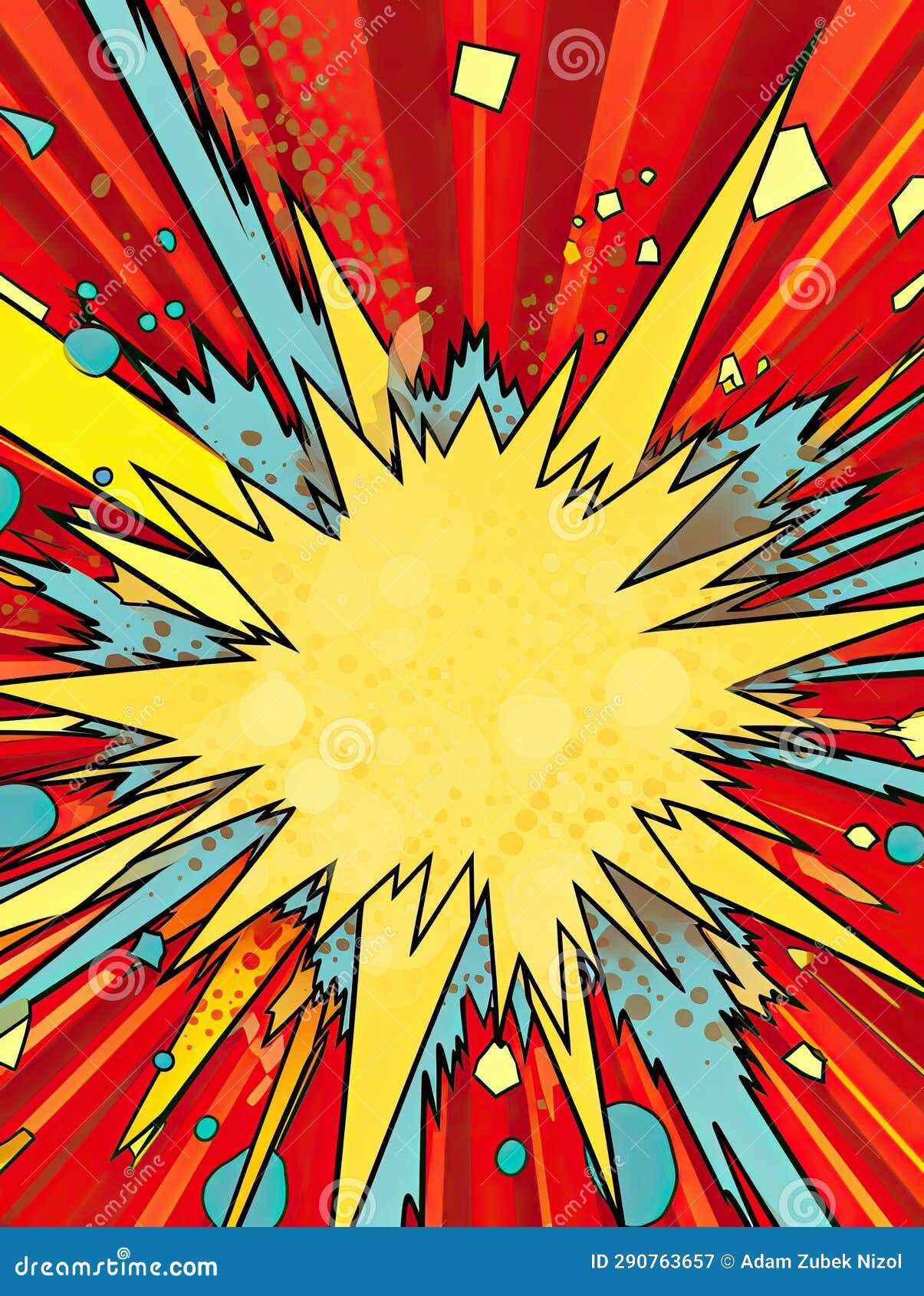 A Yellow Explosion with Blue and Red Rays Stock Illustration ...