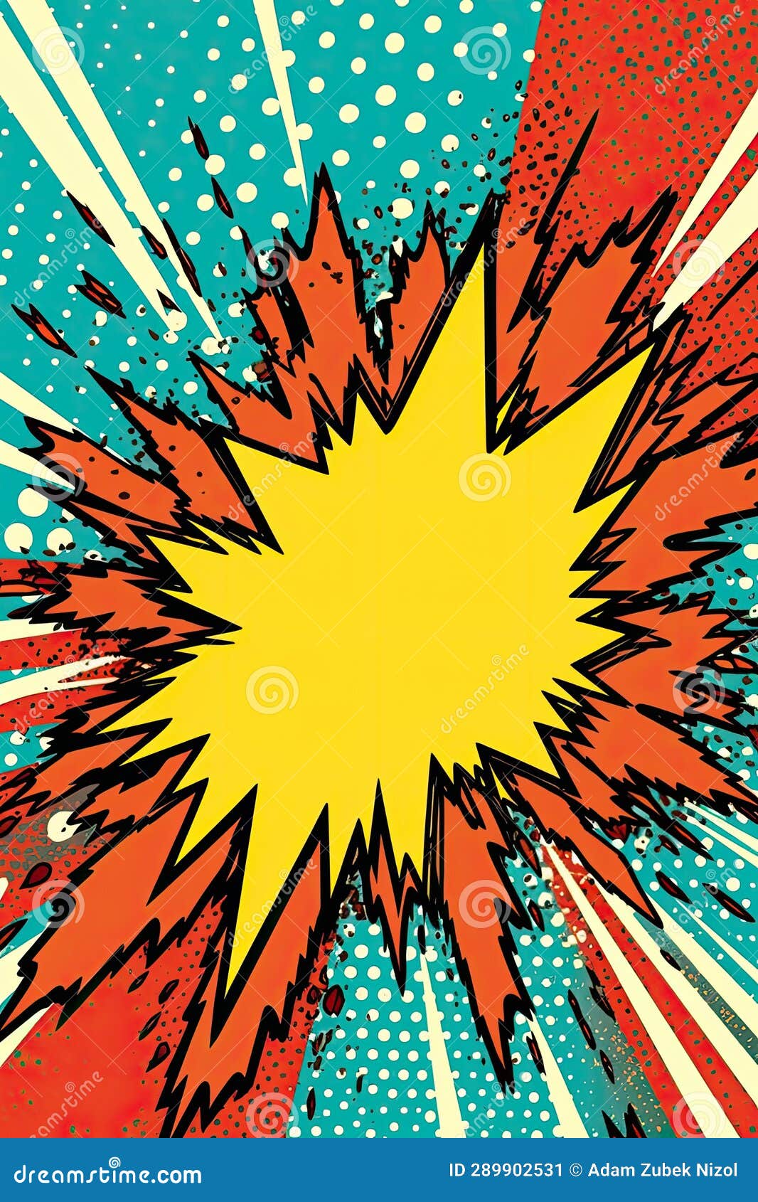 A Yellow Explosion with Red and Blue Dots Stock Illustration ...