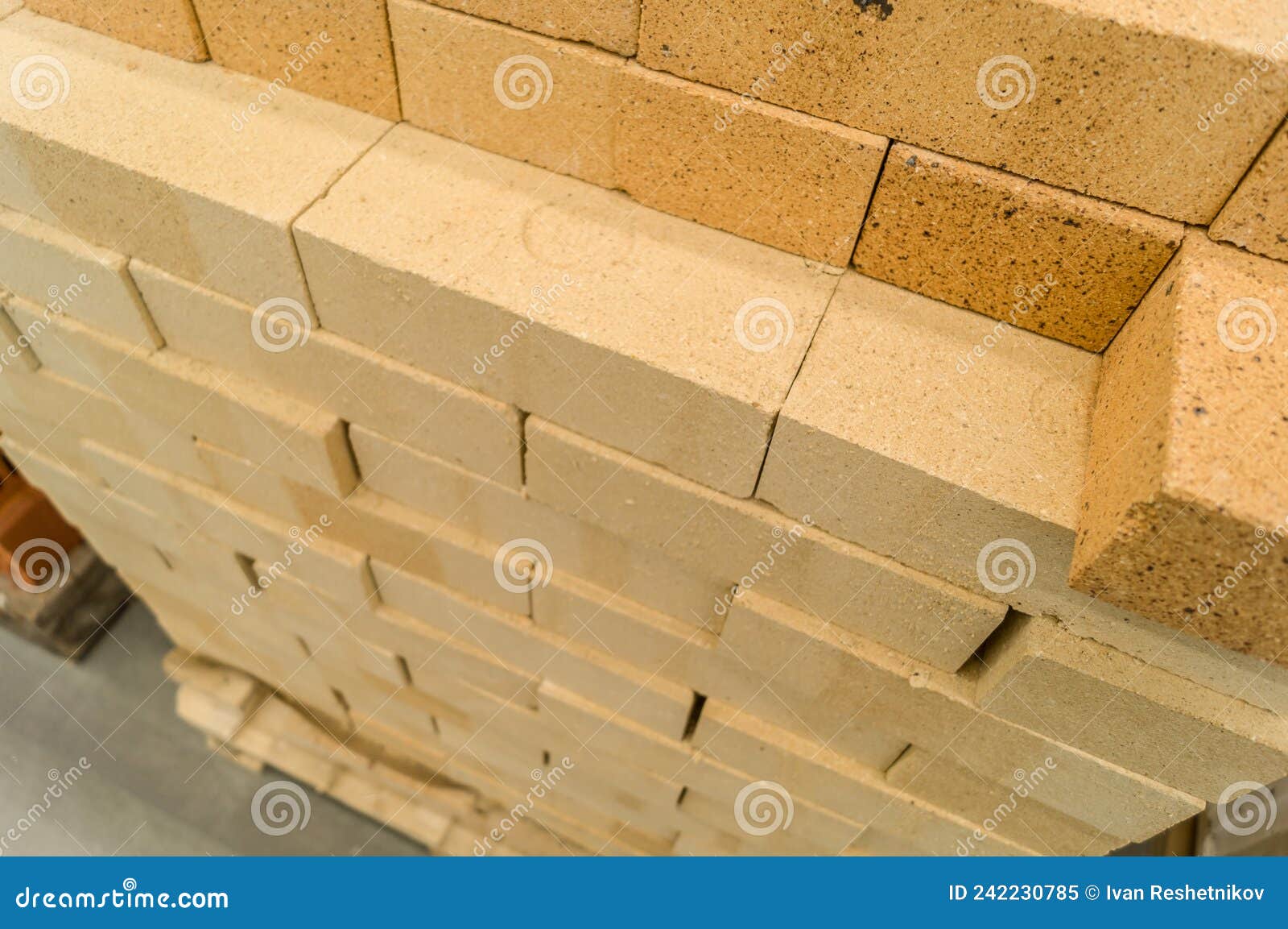 Yellow Facing Brick on a Pallet. Bricks in a Construction Material ...
