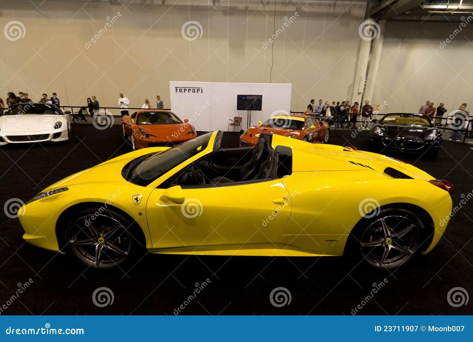 Yellow Ferrari Spider editorial photography. Image of showroom - 23711907