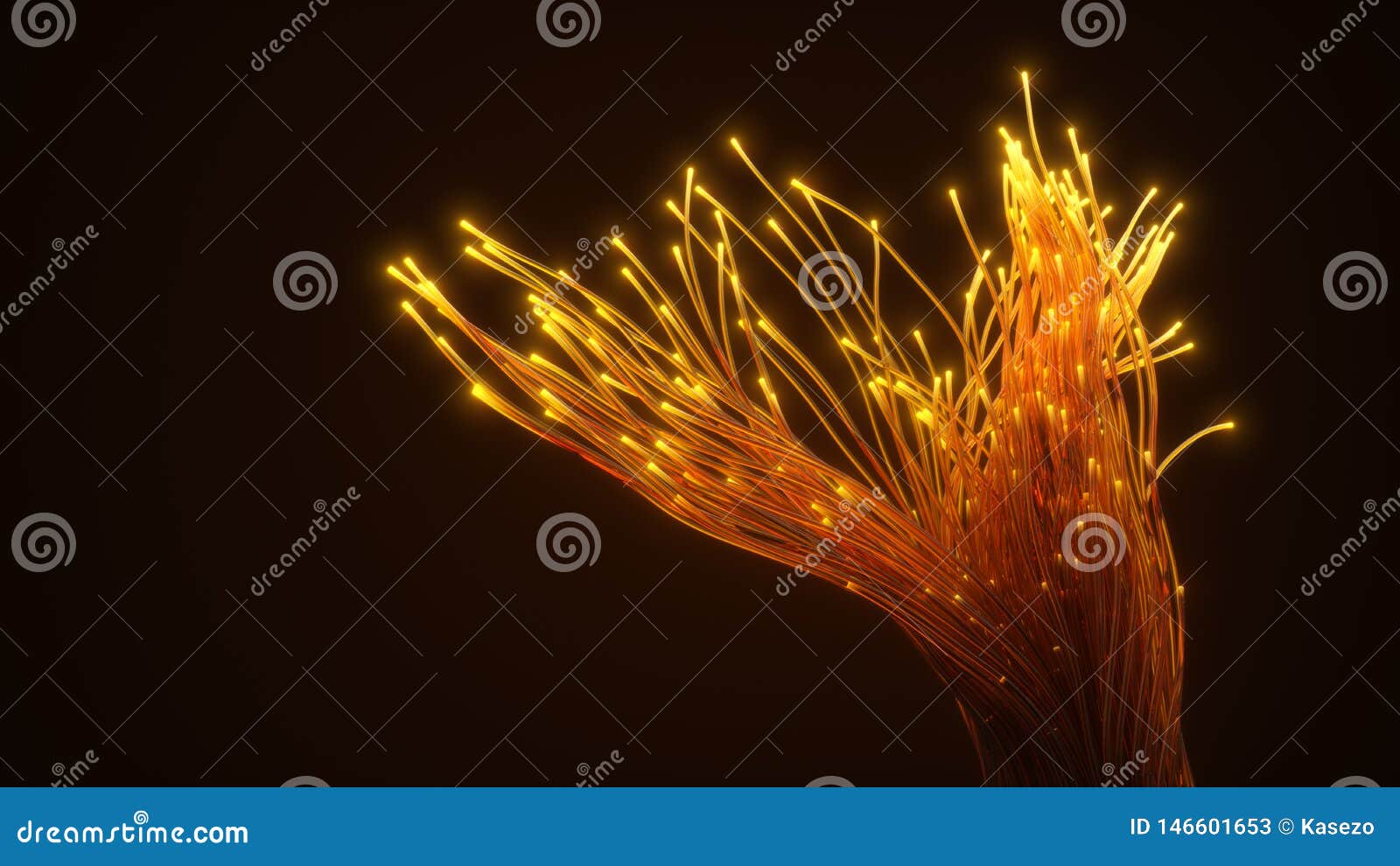 Yellow Fiber Optic Glass Strings Glowing in Dark. 3d Illustration Stock ...