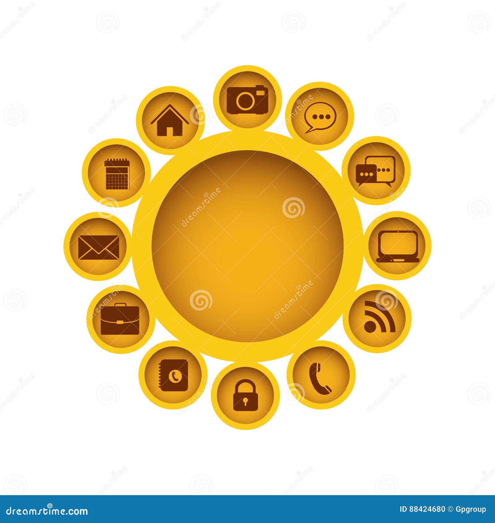 Yellow Figure Group with Communication Elements Stock Illustration ...