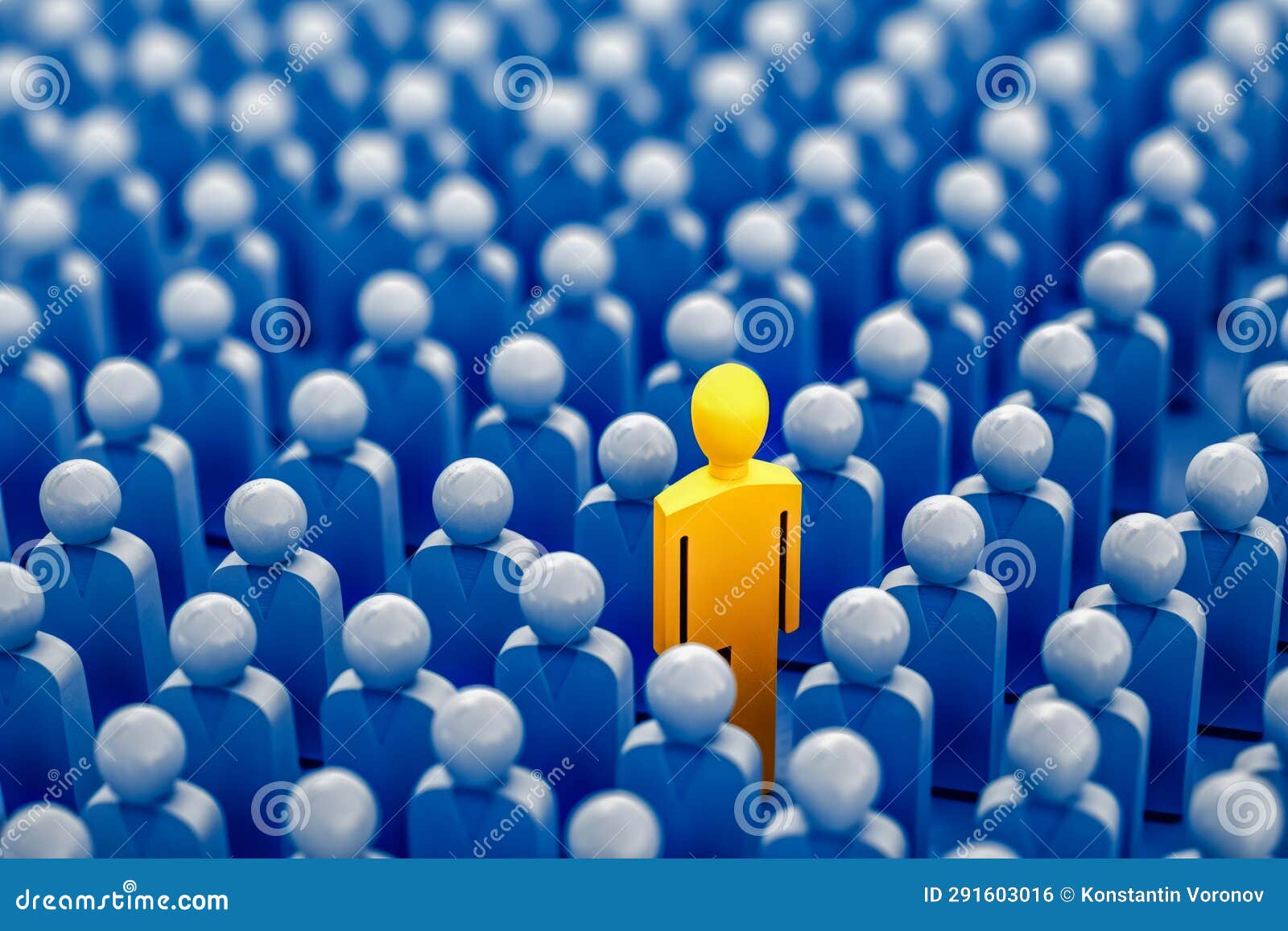 Yellow Figure Symbolizing Individuality, Stands Out among a Blue Crowd ...