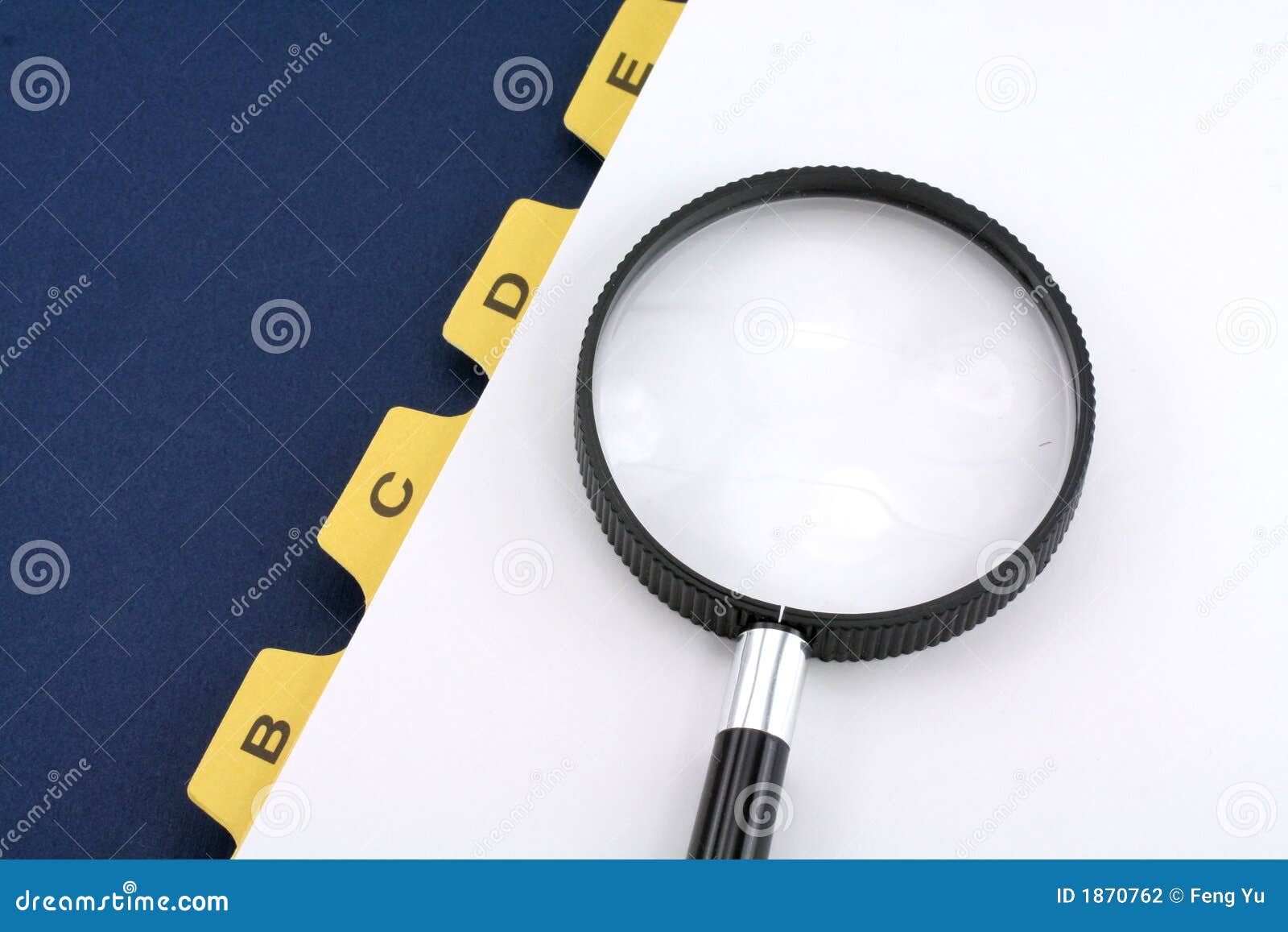 Yellow File Divider and Magnifier Stock Photo - Image of address, card ...