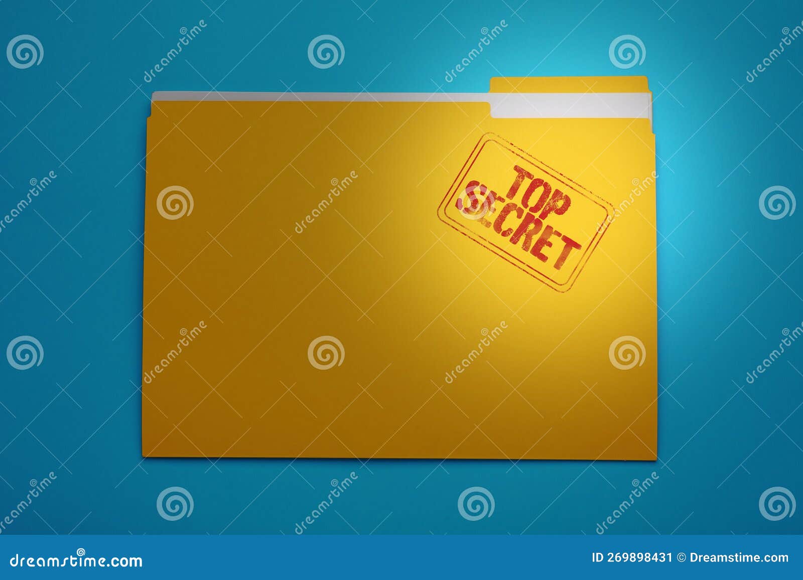 Yellow File with Documents and Top Secret Stamp on Light Blue ...