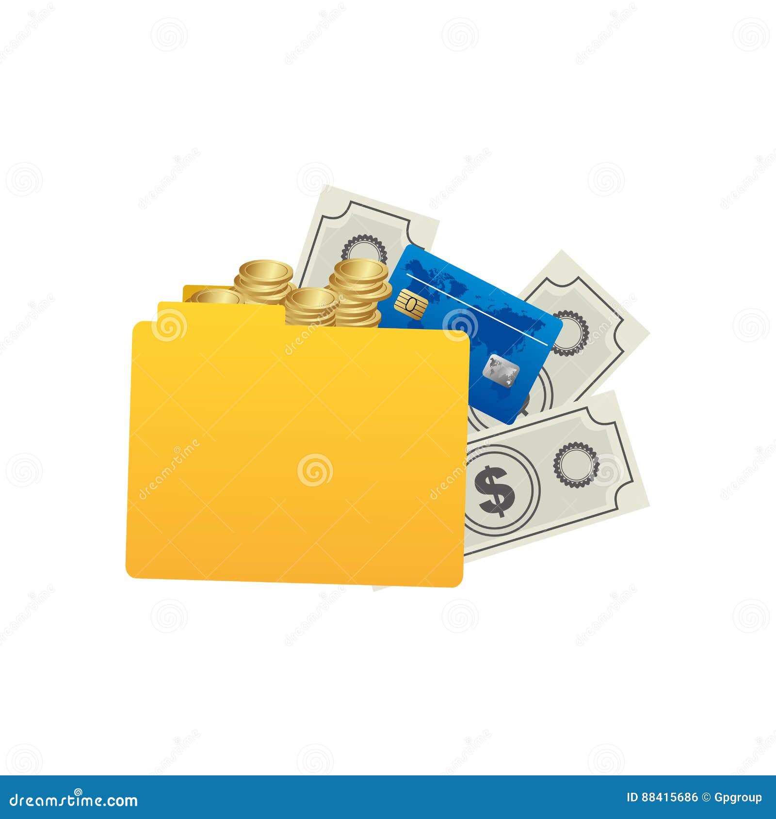 Yellow File with Money Icon Stock Illustration - Illustration of bill ...