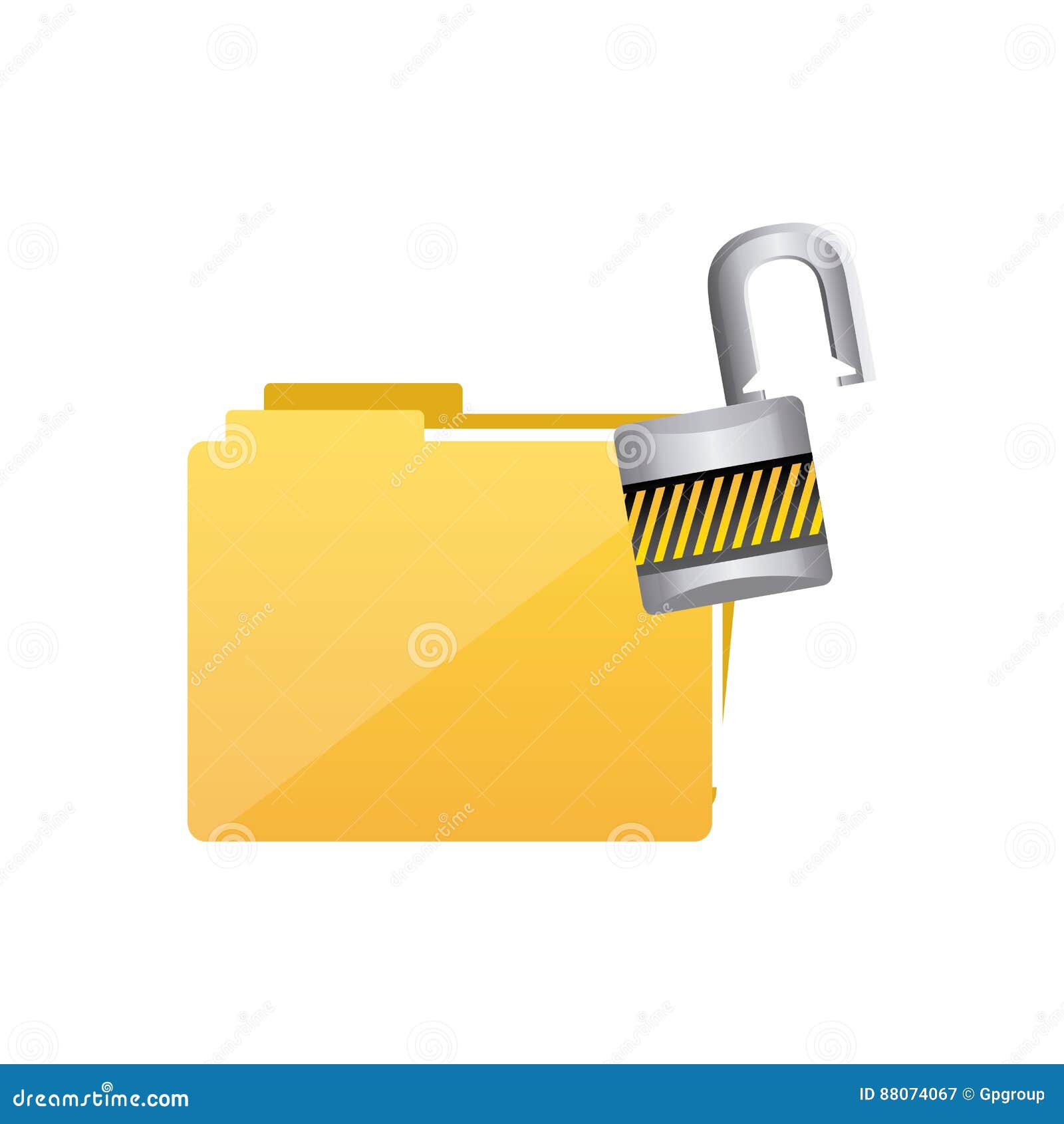 Yellow File and Open Lock Icon Stock Illustration - Illustration of ...