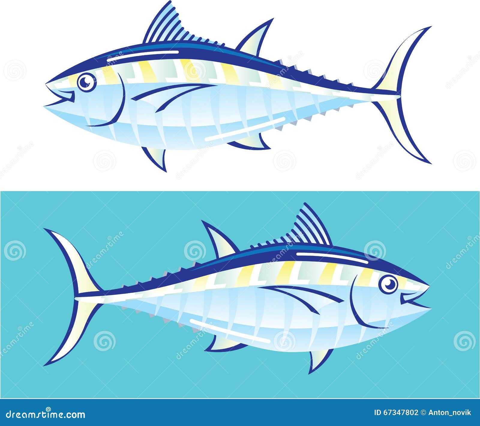 Tuna Vector Color Illustration And Black And White Outline. Cartoon ...