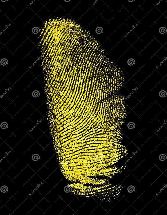 Yellow Fingerprint on Black Background Stock Image - Image of high ...