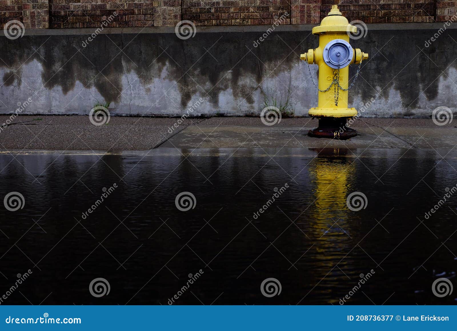 Yellow Fire Hydrant Reflected in Pool of Water Flood Stock Image ...
