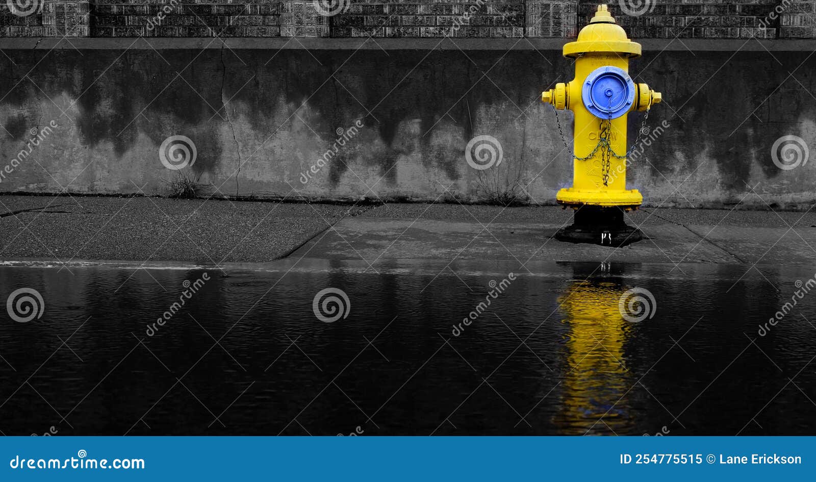 Yellow Fire Hydrant Reflected in Pool of Water Flood Stock Image ...
