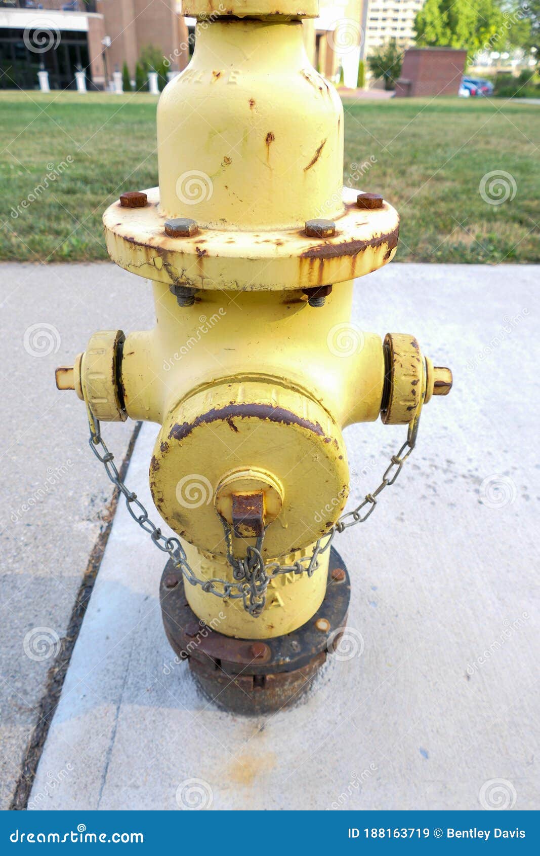 Yellow Fire Hydrant on a Sidewalk Stock Image - Image of safety ...