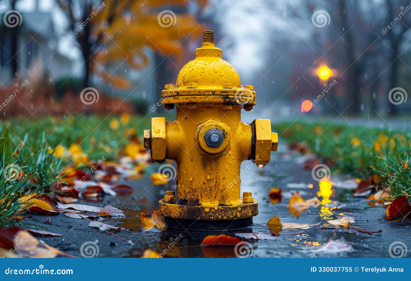 A Yellow Fire Hydrant is Sitting in a Puddle of Water Stock Image ...