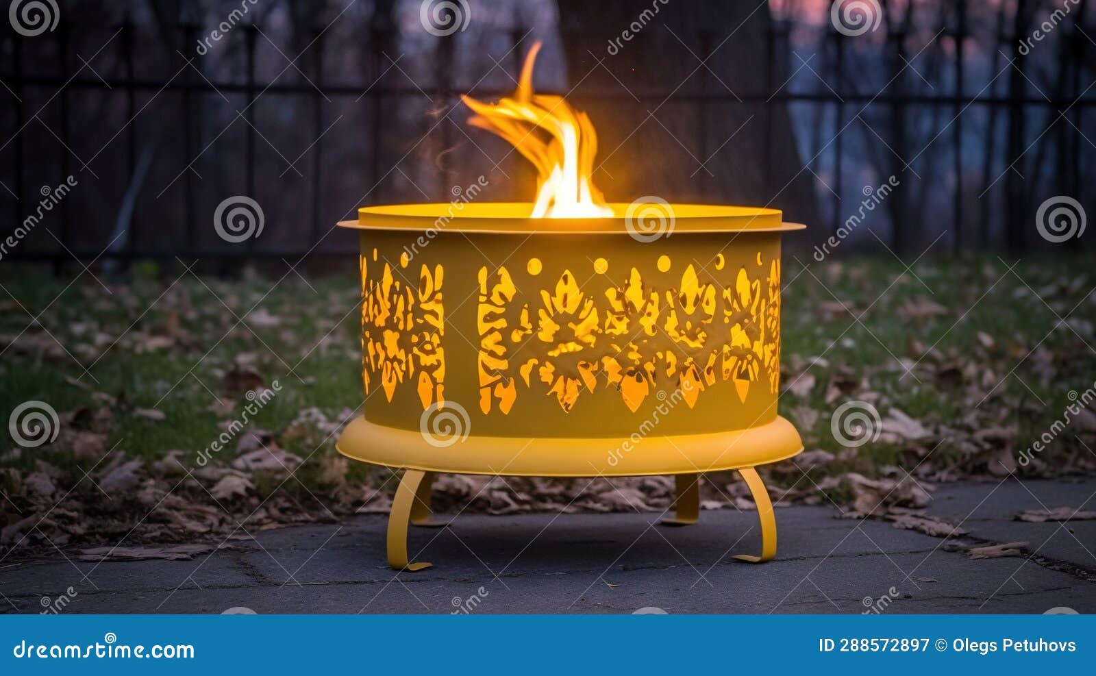 A Yellow Fire Pit Sitting on Top of a Cement Ground Stock Image - Image ...