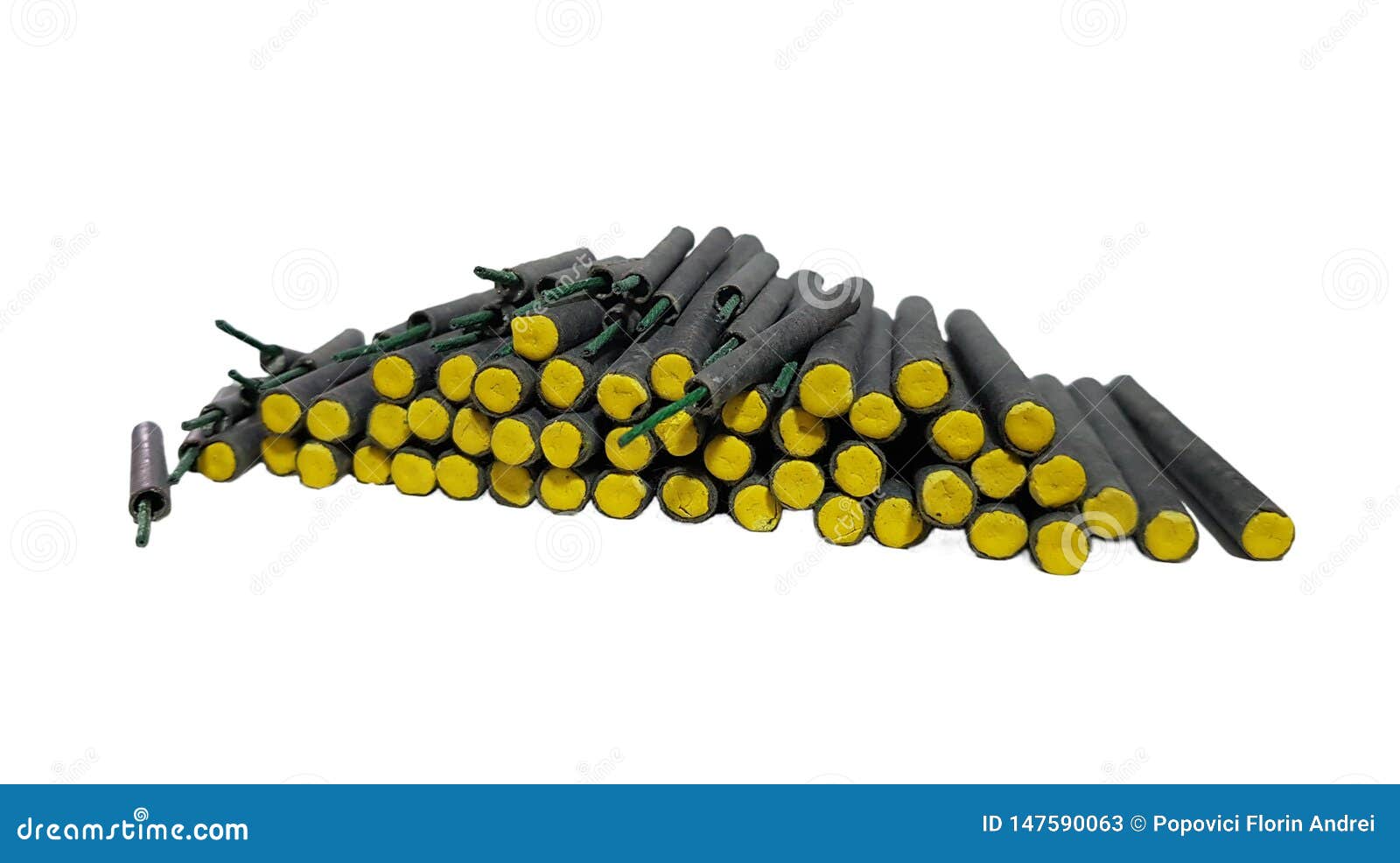 Yellow Firecrackers Isolated on White Stock Image - Image of explosion ...