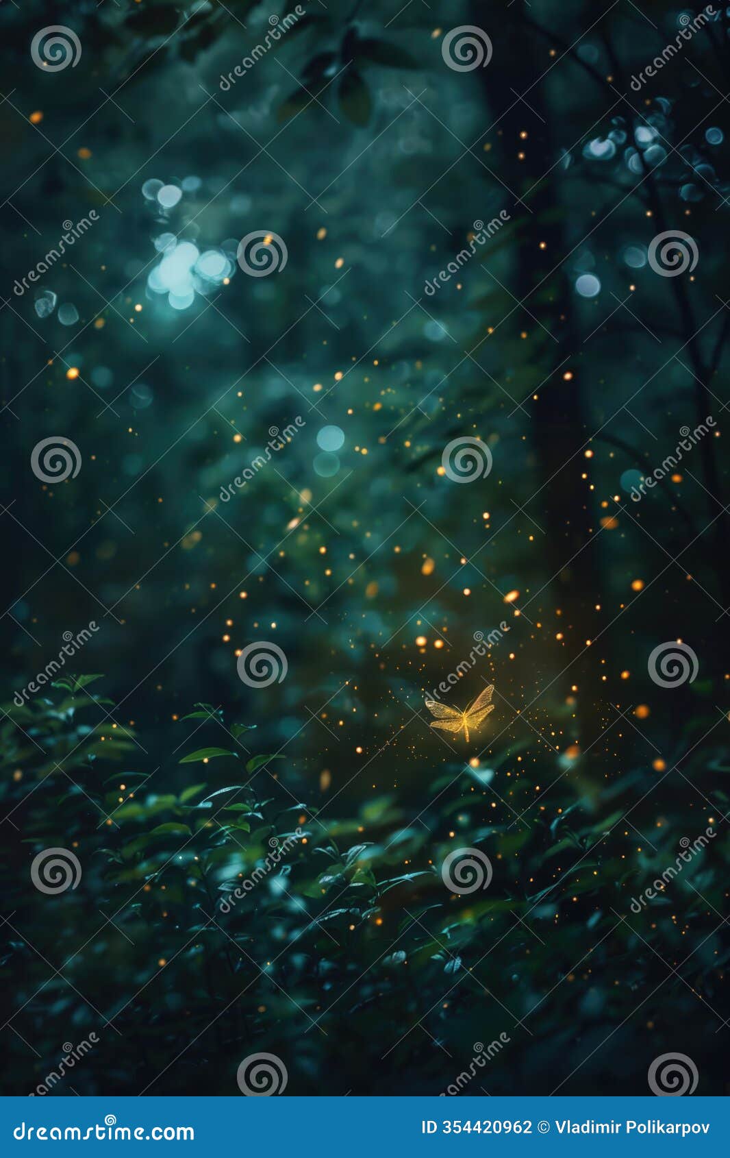 A Yellow Firefly Flying through a Forest. Ideal for Nature and Wildlife ...