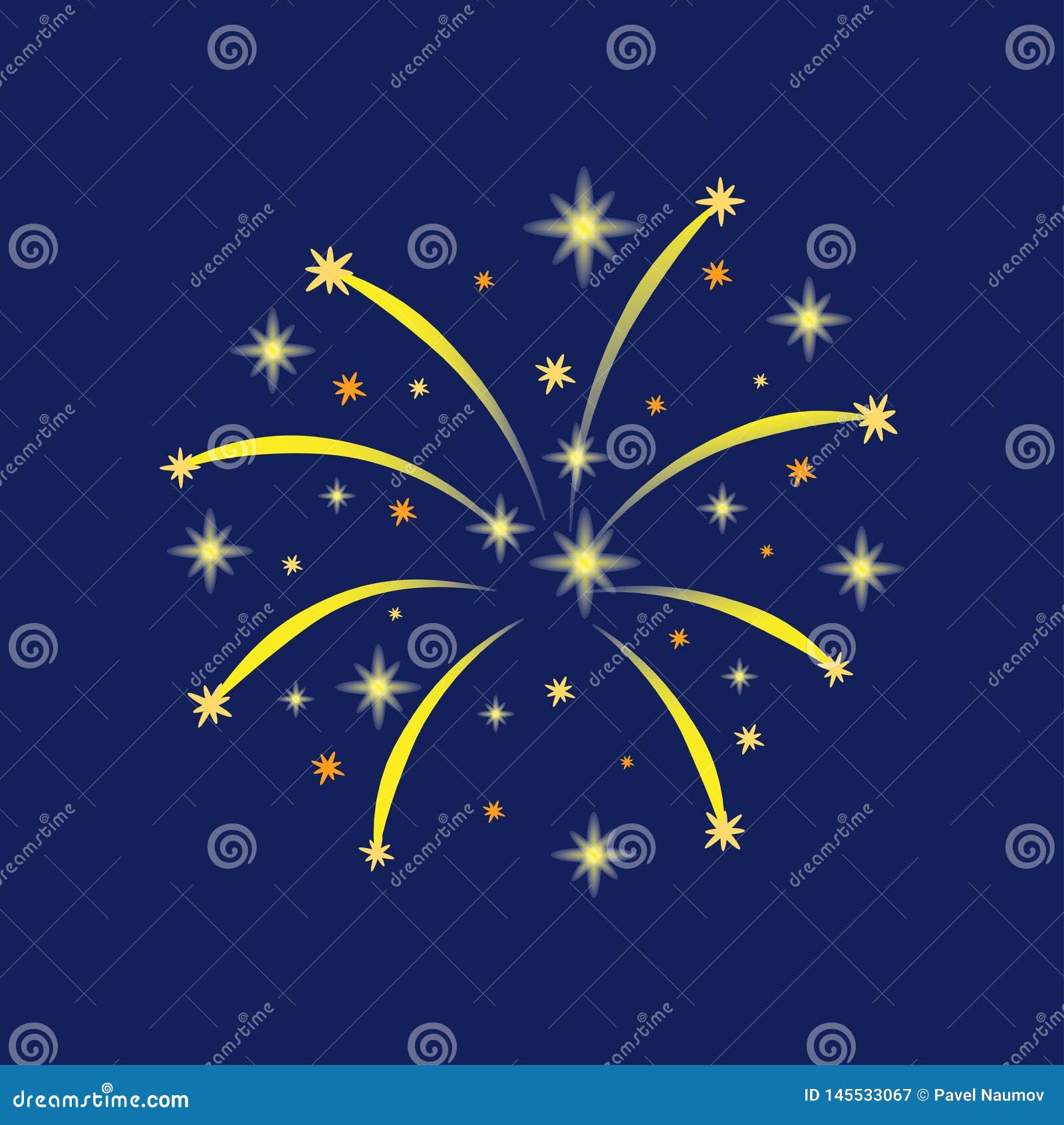 Yellow Firework with Orange Sparks on a Dark Background. Vector ...