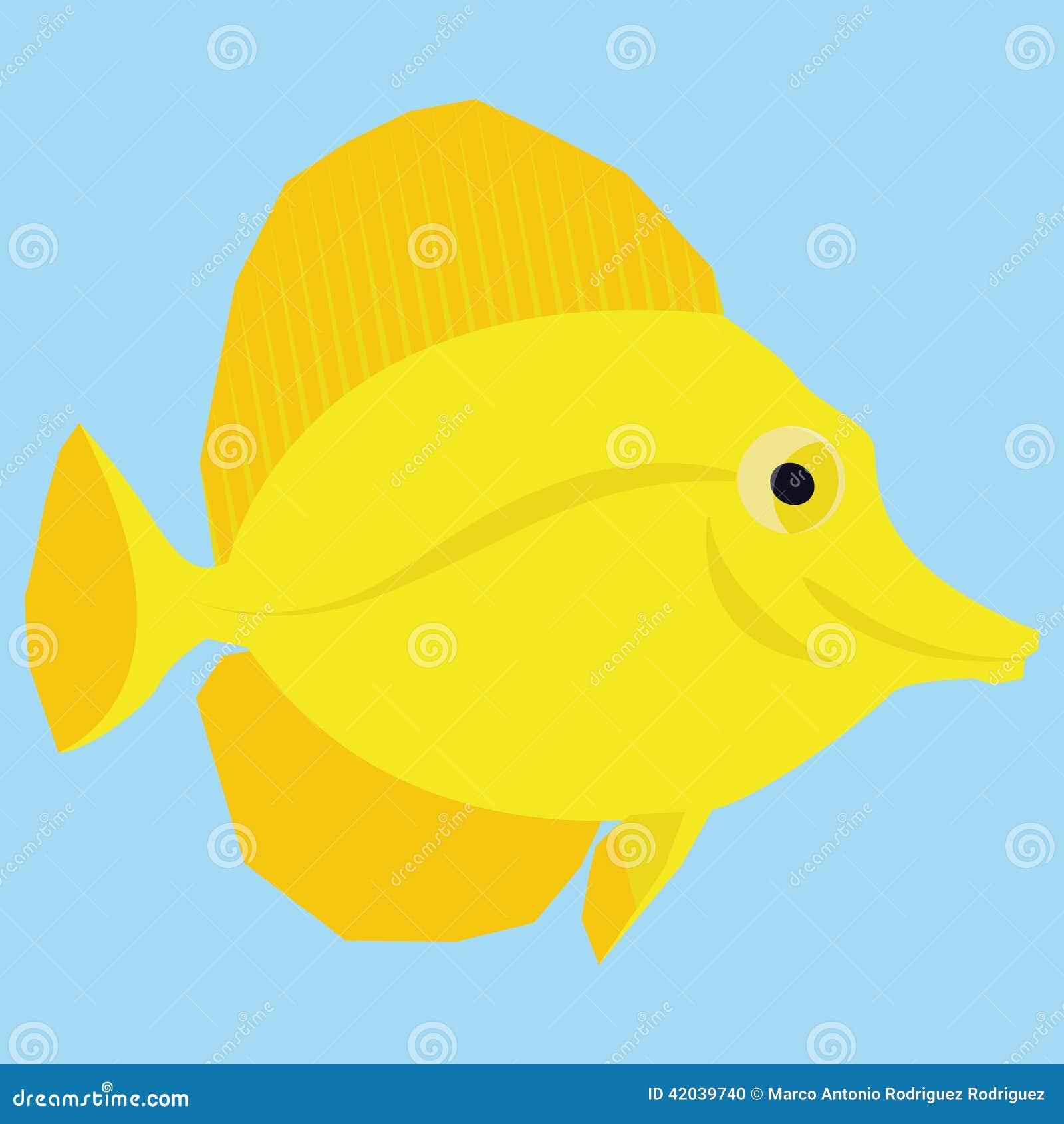 Yellow Fish Isolated on Blue Background Stock Illustration ...