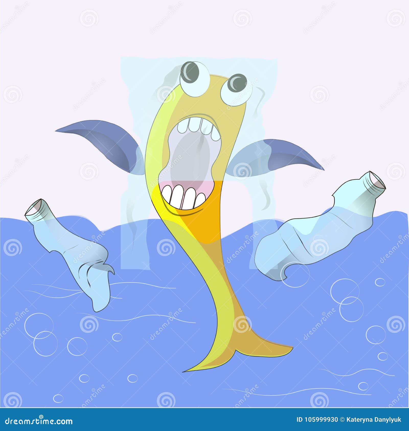 Yellow Fish In Plastic Bag In Blue Ocean, Plastic Bottle,rubbish ...