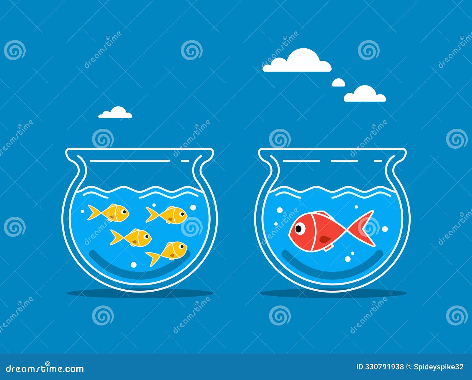 The Yellow Fish is Staring at the Big Red Fish in Another Bowl Stock ...