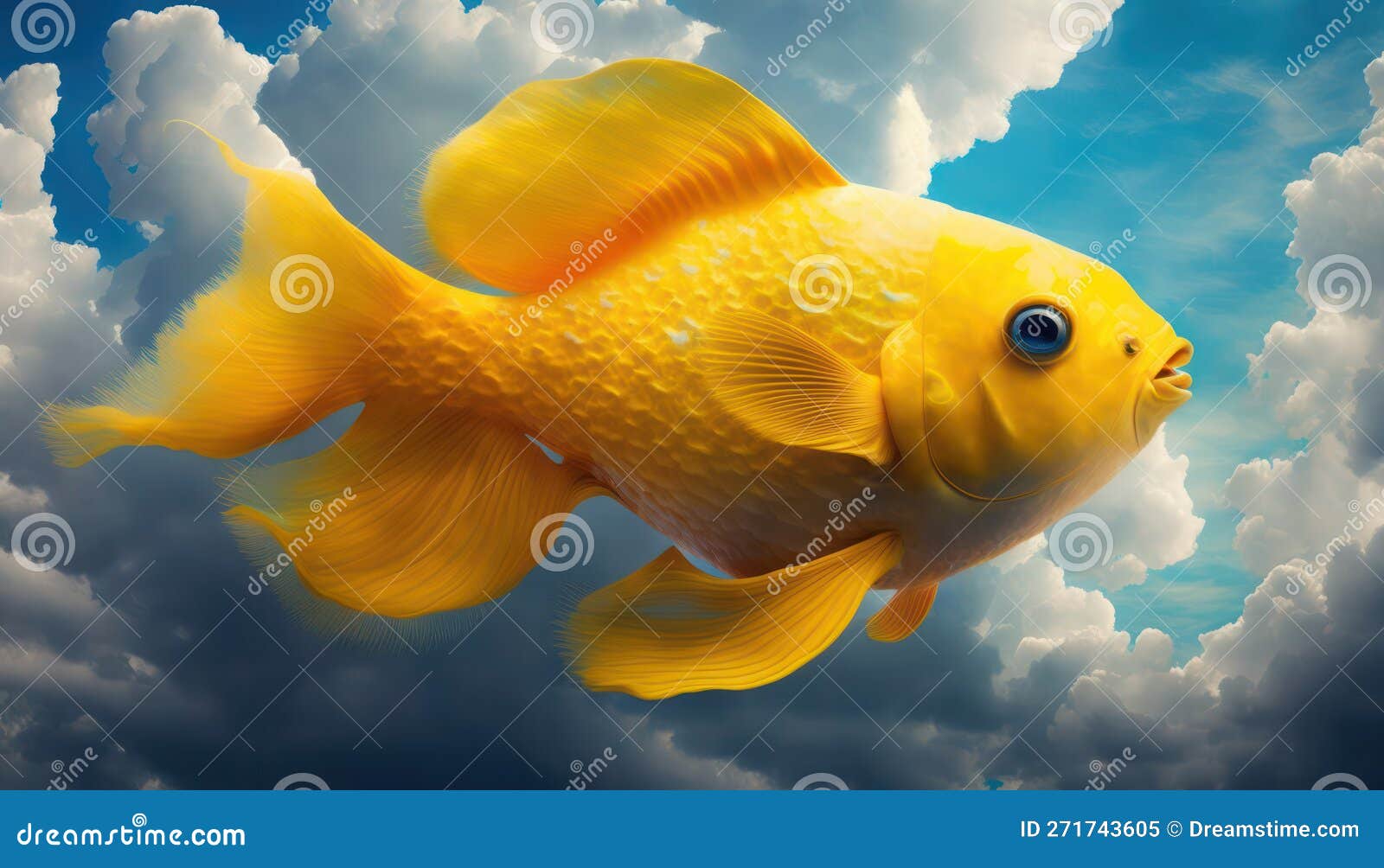 Yellow Fish Swims in the Clouds. Unrealistic Plot Stock Illustration ...